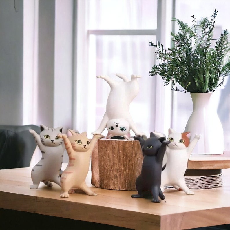 Set of 5 Figurines Dancing Cats Figurines Stand Cats Statue Decorative ...