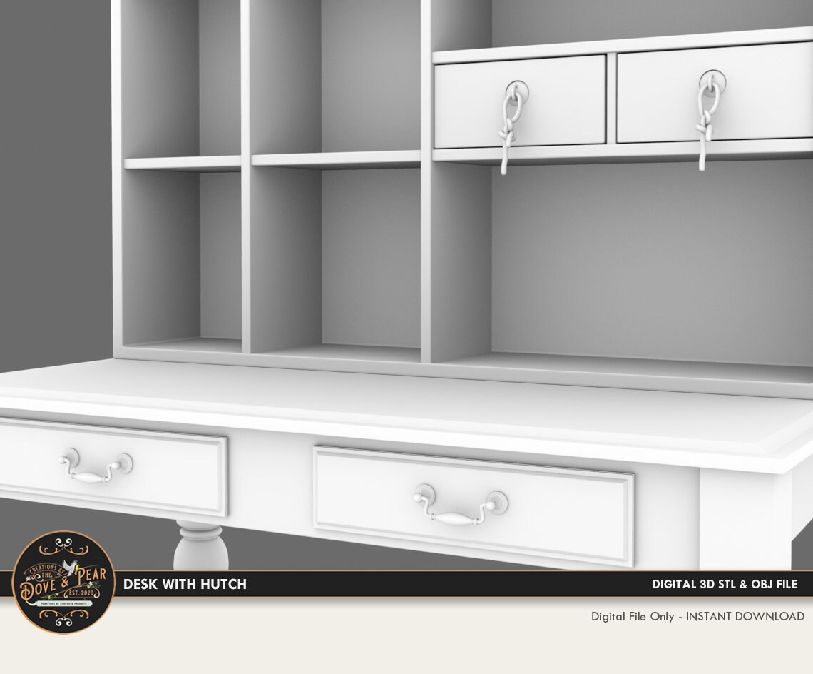 1:12 Desk With Hutch and Drawers Dollhouse Miniature - 3D STL PRINT ...
