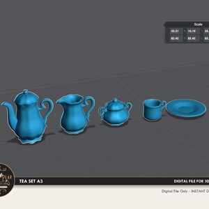 1:12 Tea Set A3 Teapot, Teacup, Saucer Dollhouse Miniature 3D STL PRINT ...
