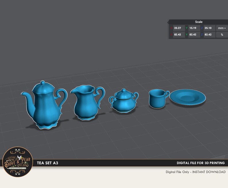 1:12 Tea Set A3 Teapot, Teacup, Saucer Dollhouse Miniature - 3D STL ...