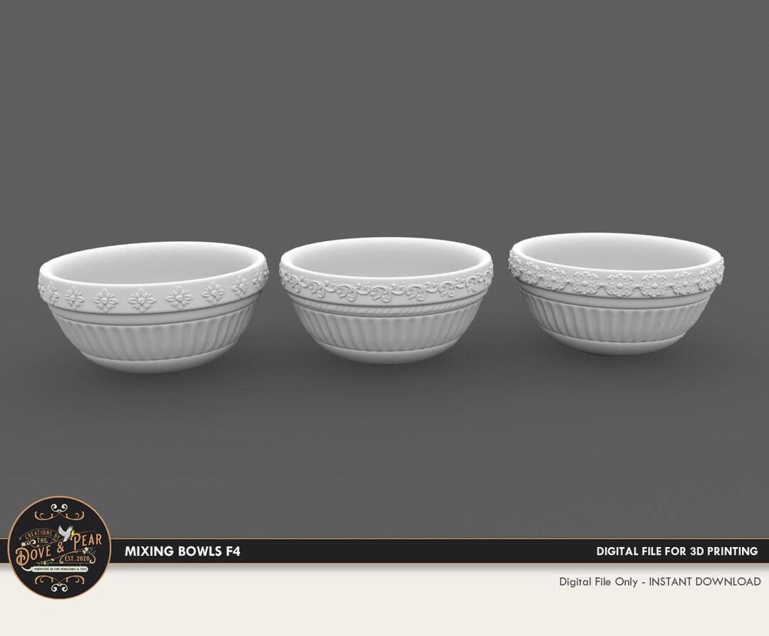 1:12 Mixing Bowls F4 Dollhouse Miniature - 3D STL PRINT File Instant ...