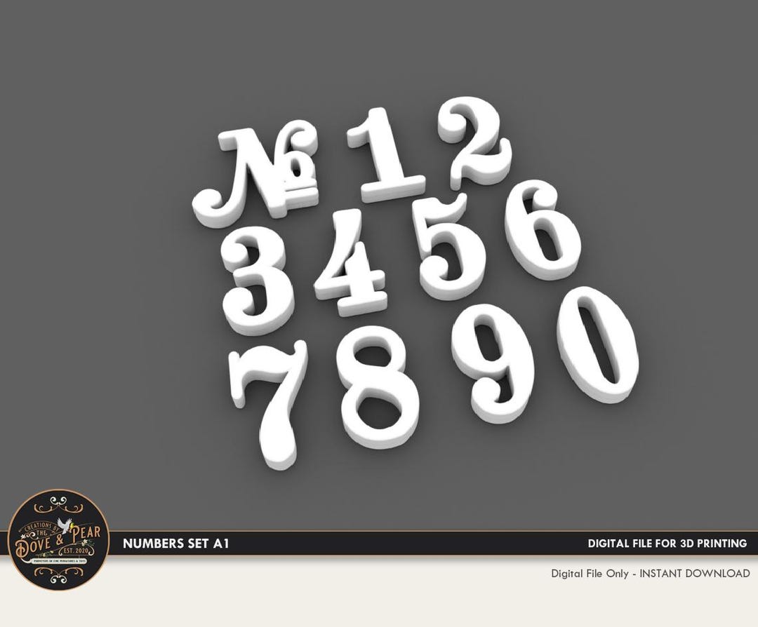 1:12 Numbers Set A1 Dollhouse Miniature - 3D STL PRINT File Instant ...