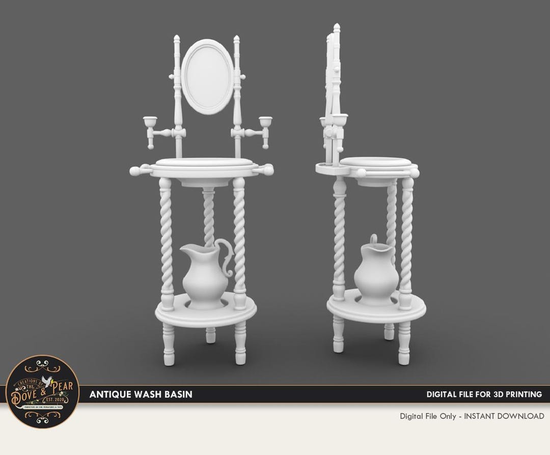 1:12 Dollhouse Miniature Wash Basin Sink STL File (3D Print) - Etsy