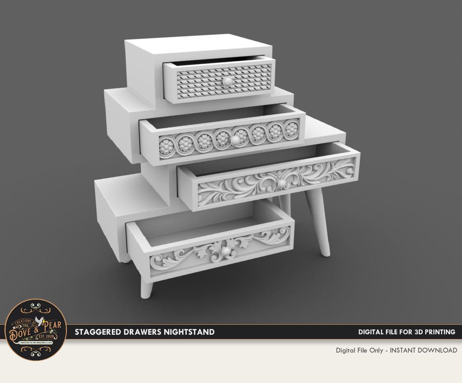 1:12 Staggered Drawers Nightstand Dollhouse Miniature - 3D STL PRINT ...
