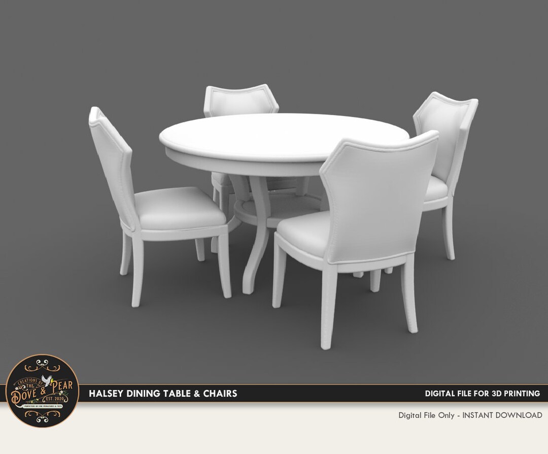 1:12 Halsey Dining Table & Chairs Dollhouse Miniature - 3D STL PRINT ...