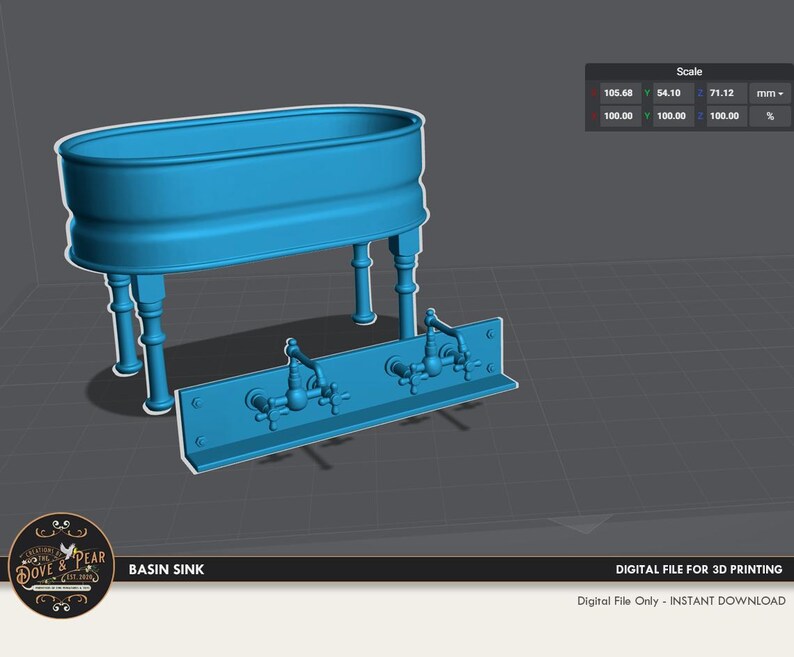 1:12 Basin Sink Dollhouse Miniature - 3D STL PRINT File Instant ...