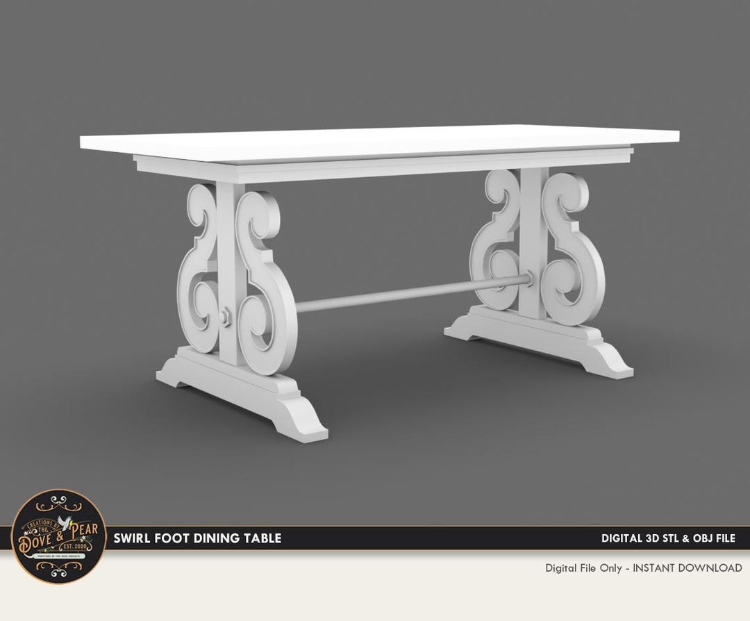 1:12 Swirl Foot Dining Table Dollhouse Miniature - 3D STL PRINT File ...