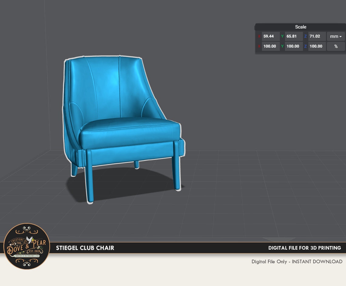 1:12 Stiegel Club Chair Dollhouse Miniature - 3D STL PRINT File Instant ...