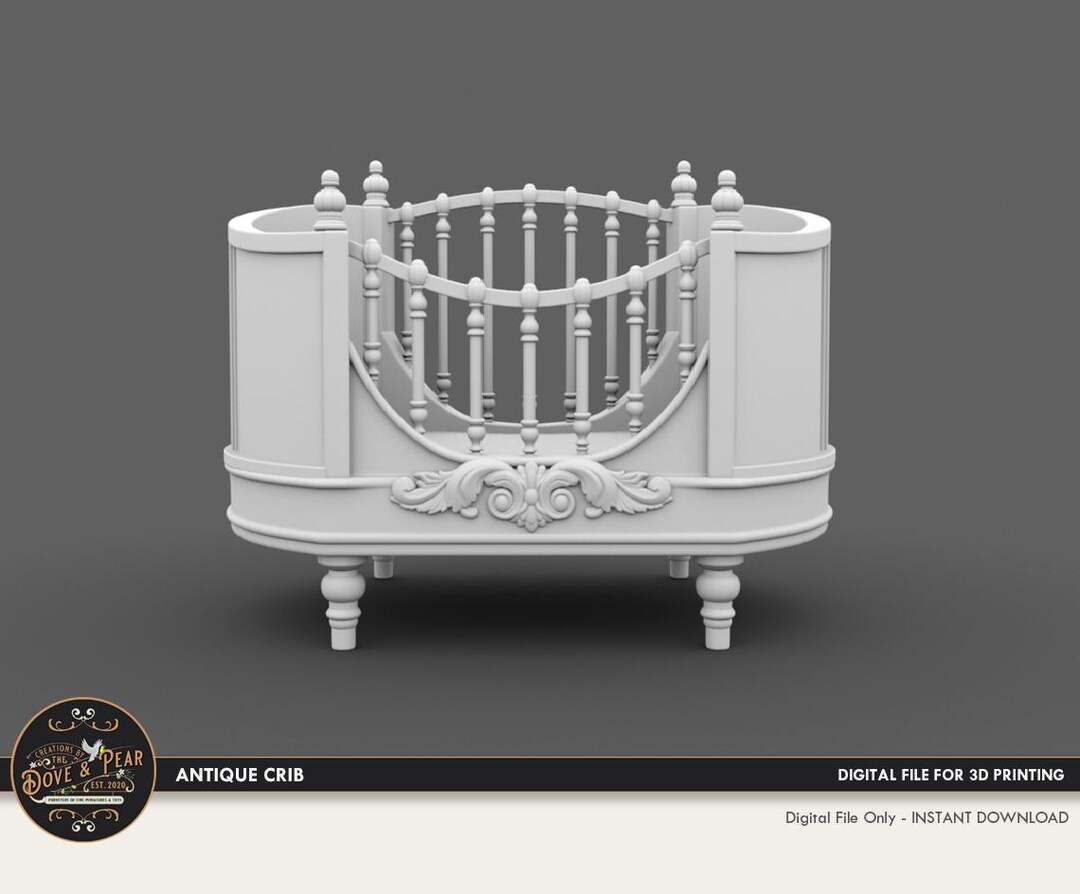 1:12 Antique Crib Children's Baby Nursery A4 Dollhouse Miniature 3D STL ...