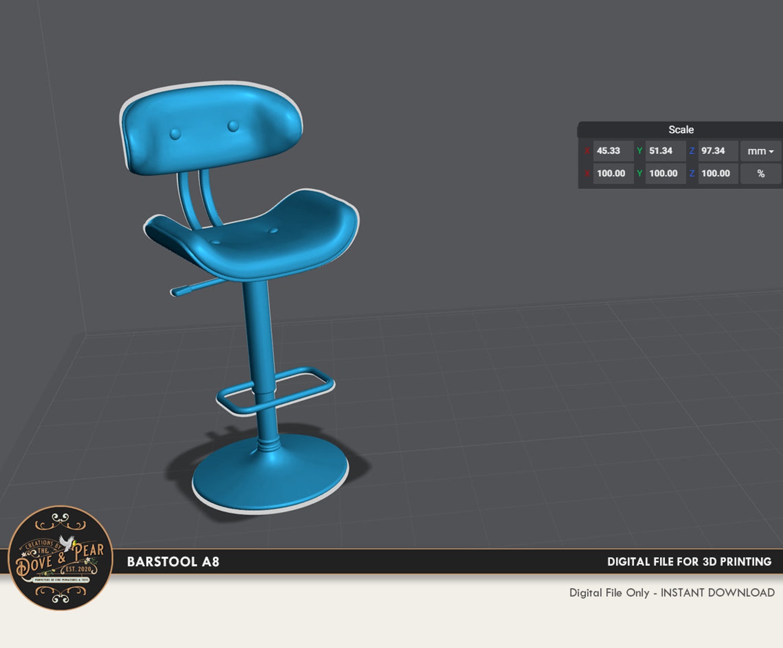 1:12 Barstool A8 Dollhouse Miniature - 3D STL PRINT File Instant ...