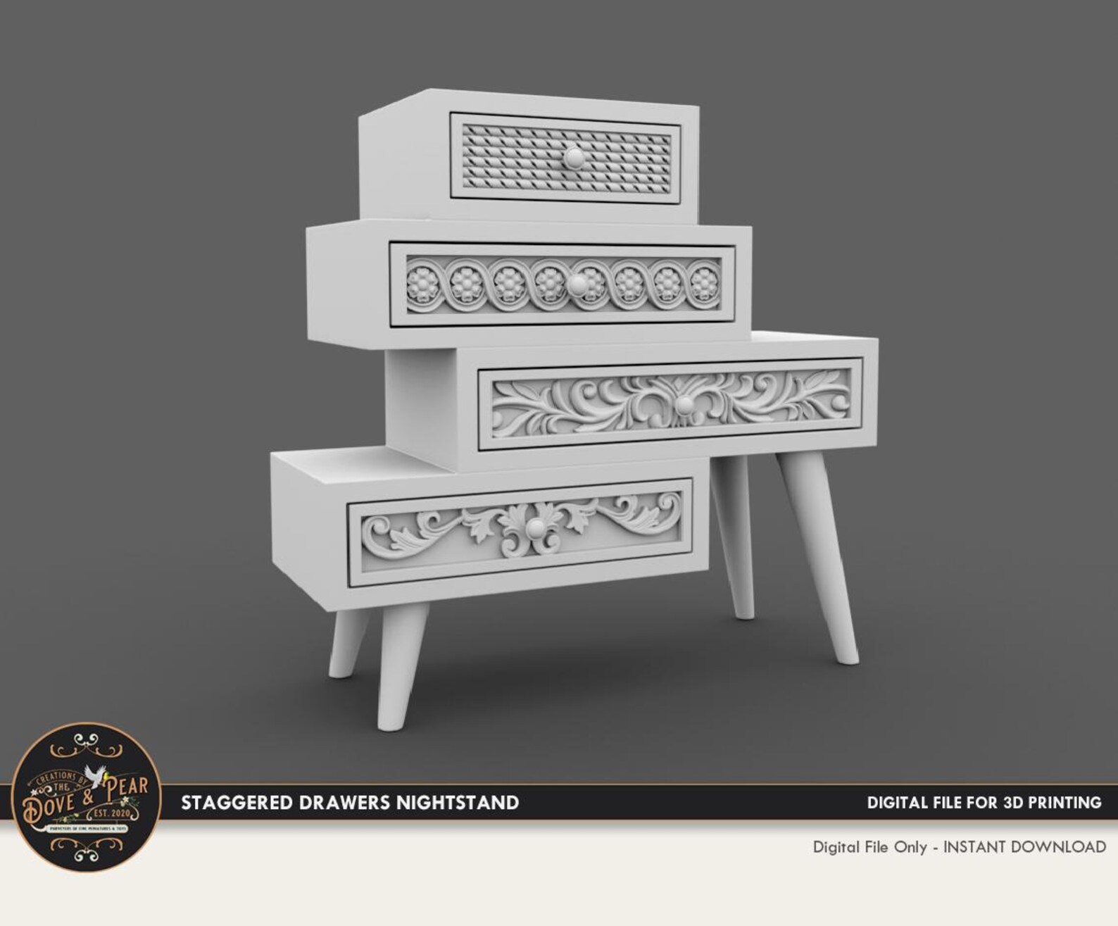 1:12 Staggered Drawers Nightstand Dollhouse Miniature - 3D STL PRINT ...