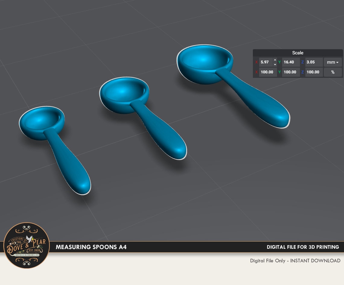 1:12 Measuring Spoons Dollhouse Miniature 3D STL PRINT File Instant ...