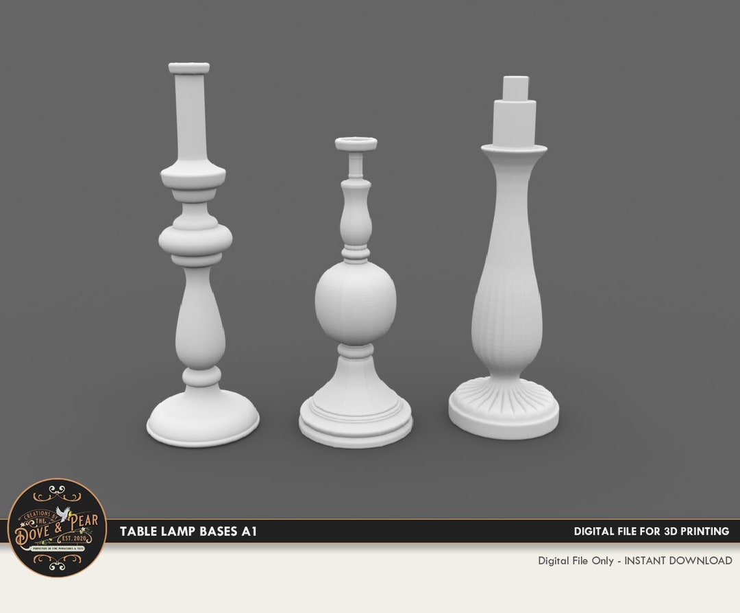 Dollhouse Miniature Table Lamp Base Set A1 - 3D Print STL File (instant ...