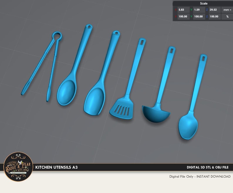 1:12 Kitchen Utensils A3 Dollhouse Miniature - 3D STL PRINT File ...