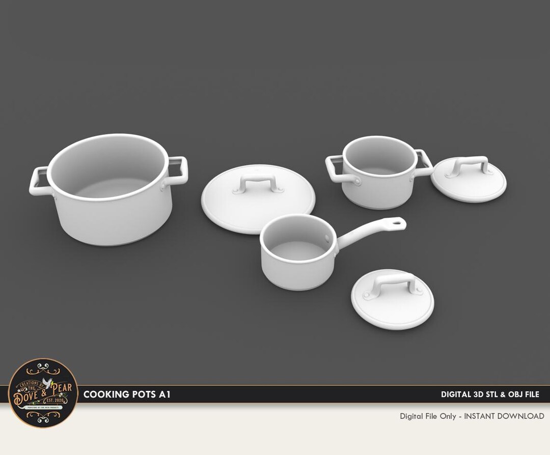 1:12 Cooking Pots A1 Dollhouse Miniature - 3D STL PRINT File Instant ...