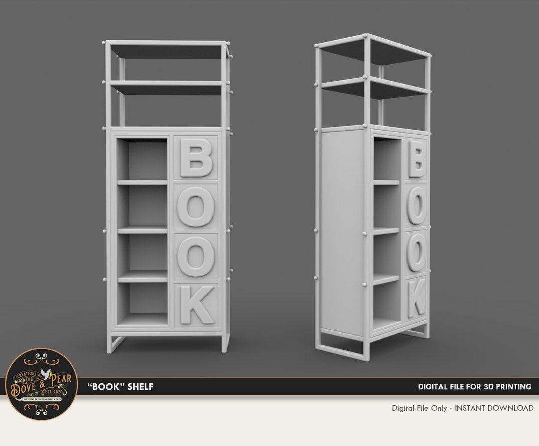 1:12 BOOK Bookshelf Dollhouse Miniature - 3D STL PRINT File Instant ...