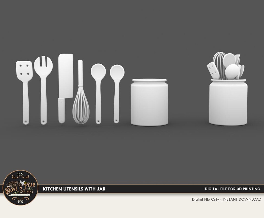 1:12 Kitchen Utensils With Jar Dollhouse Miniature - 3D STL PRINT File ...