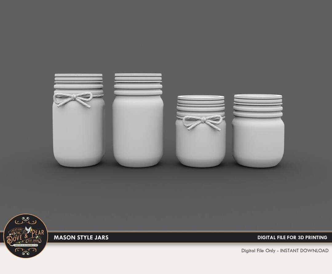 1:12 Mason Style Jars Dollhouse Miniature - 3D STL PRINT File Instant ...