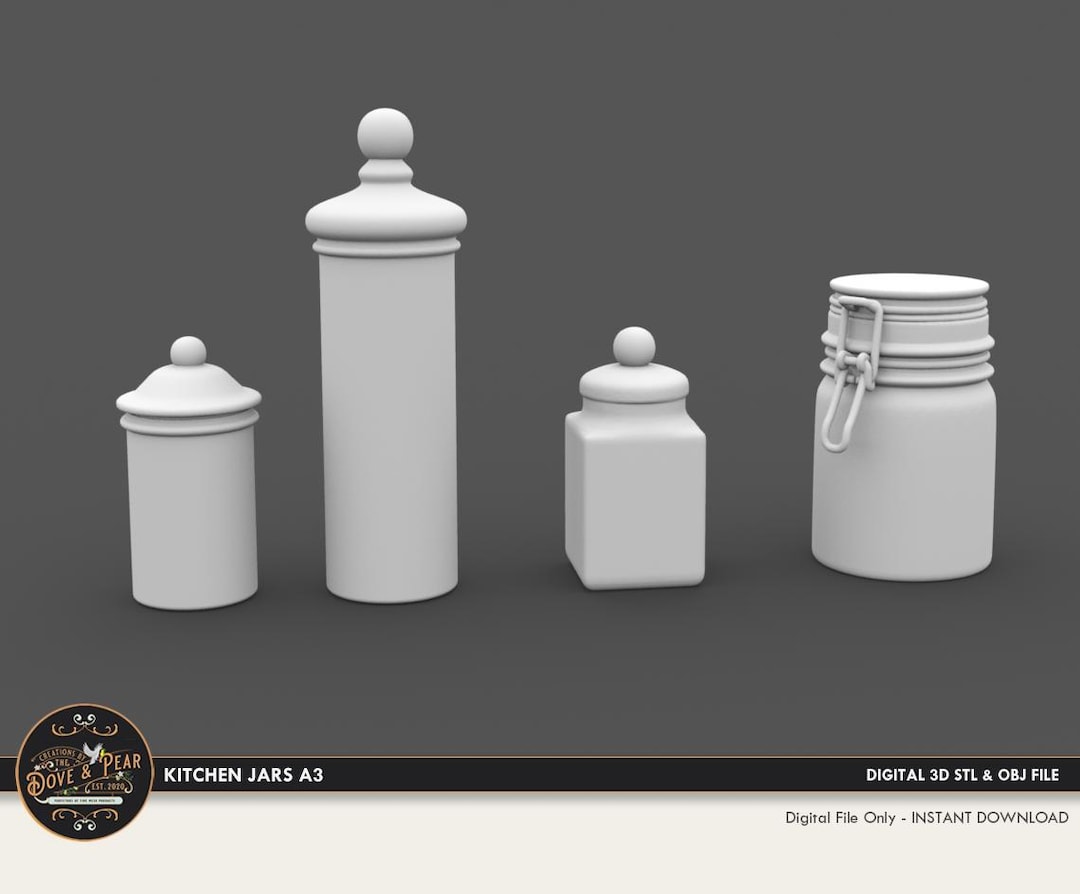 1:12 Kitchen Jars A3 Dollhouse Miniature - 3D STL PRINT File Instant ...