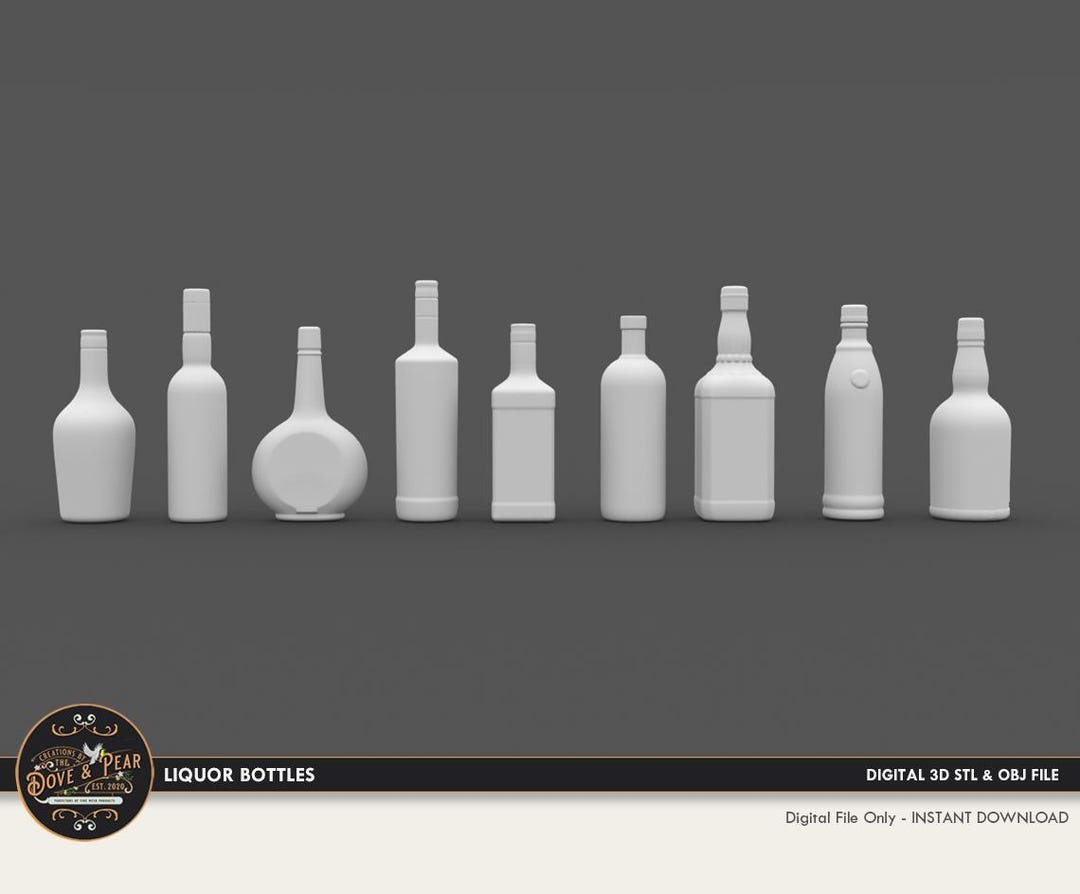 1:12 Liquor Bottles Alcohol, Container, Dollhouse Miniature - 3D STL ...