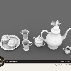 1:12 Tea for Two Teapot, Teacup, Saucer, Cupcakes Dollhouse Miniature ...