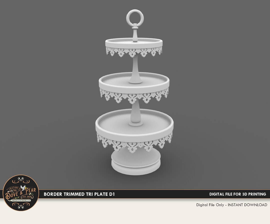1:12 Border Trimmed Tri Plate Dessert Tiered Tray Dollhouse Miniature ...