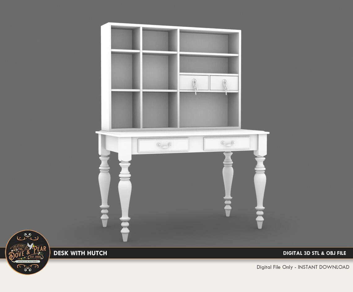 1:12 Desk With Hutch and Drawers Dollhouse Miniature - 3D STL PRINT ...