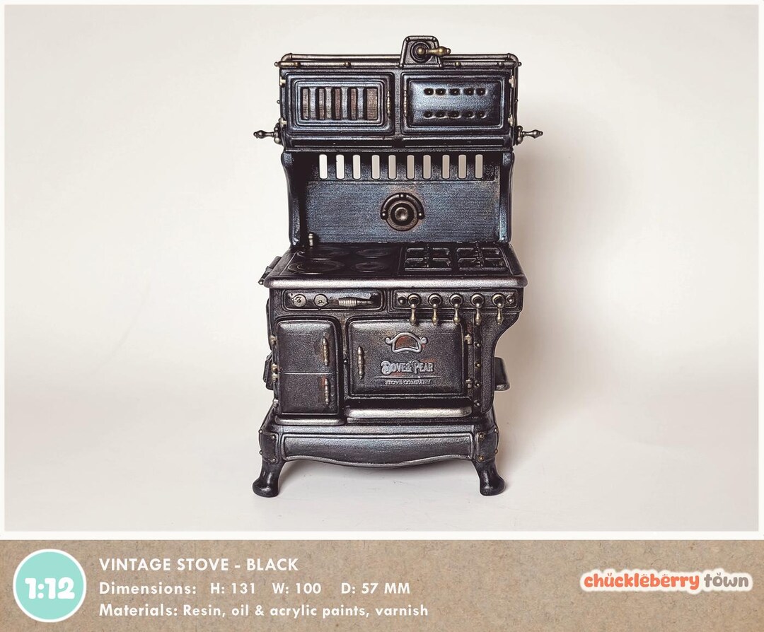 1:12 Miniature Vintage Stove BLACK for Dollhouse Kitchen - Hand Painted ...