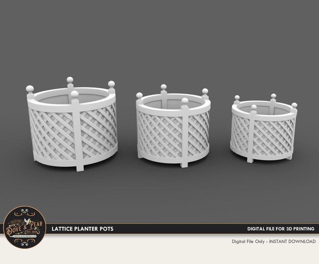 Dollhouse Miniature Lattice Planter Pots: 3D Print STL File - Etsy