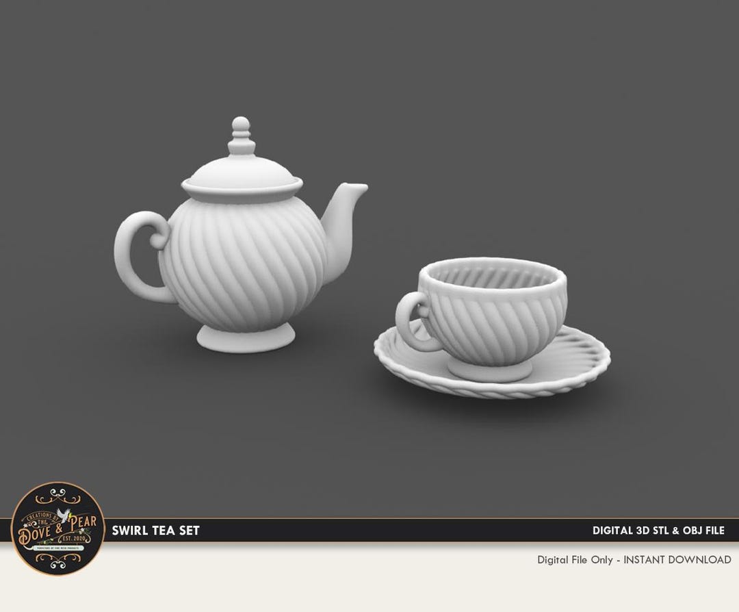 Dollhouse Miniature Swirl Tea Set 3D Print File (STL) - Etsy