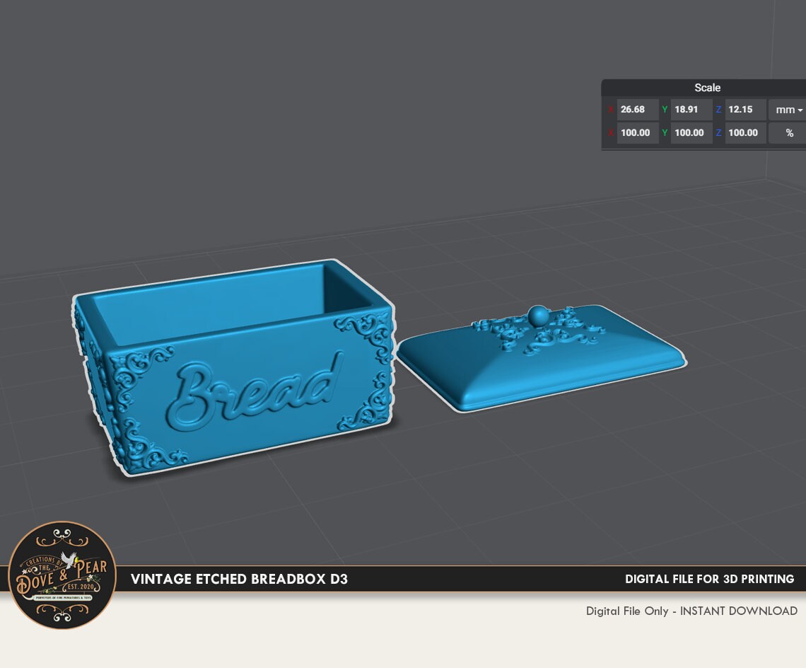 1:12 Vintage Etched Bread Box Dollhouse Miniature - 3D STL PRINT File ...