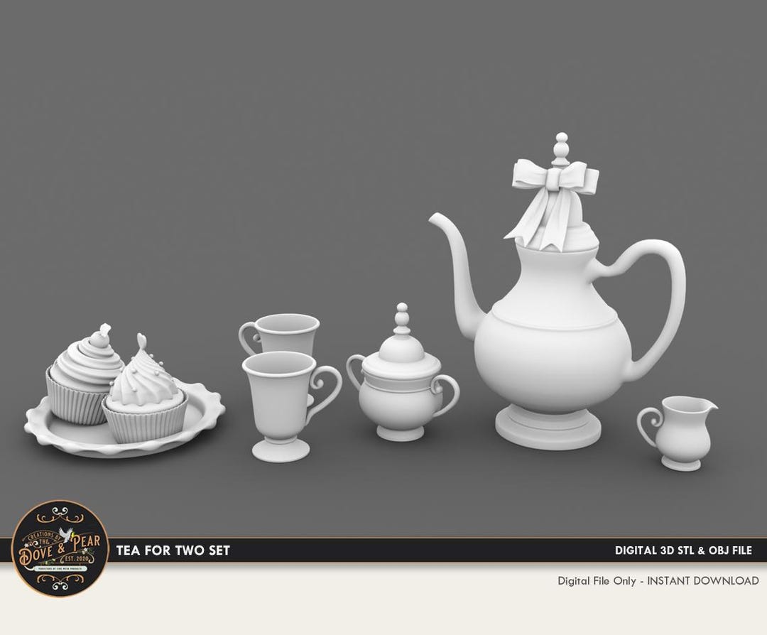 1:12 Tea for Two Teapot, Teacup, Saucer, Cupcakes Dollhouse Miniature ...