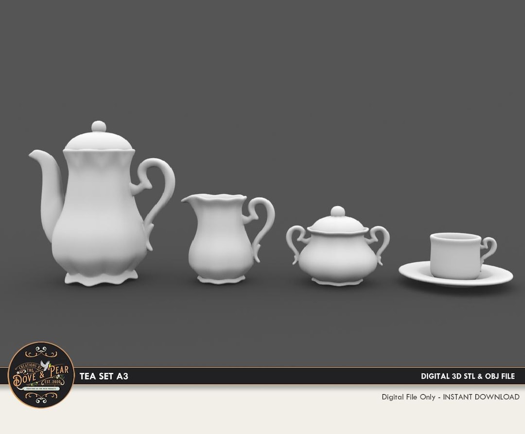 1:12 Tea Set A3 Teapot, Teacup, Saucer Dollhouse Miniature - 3D STL ...