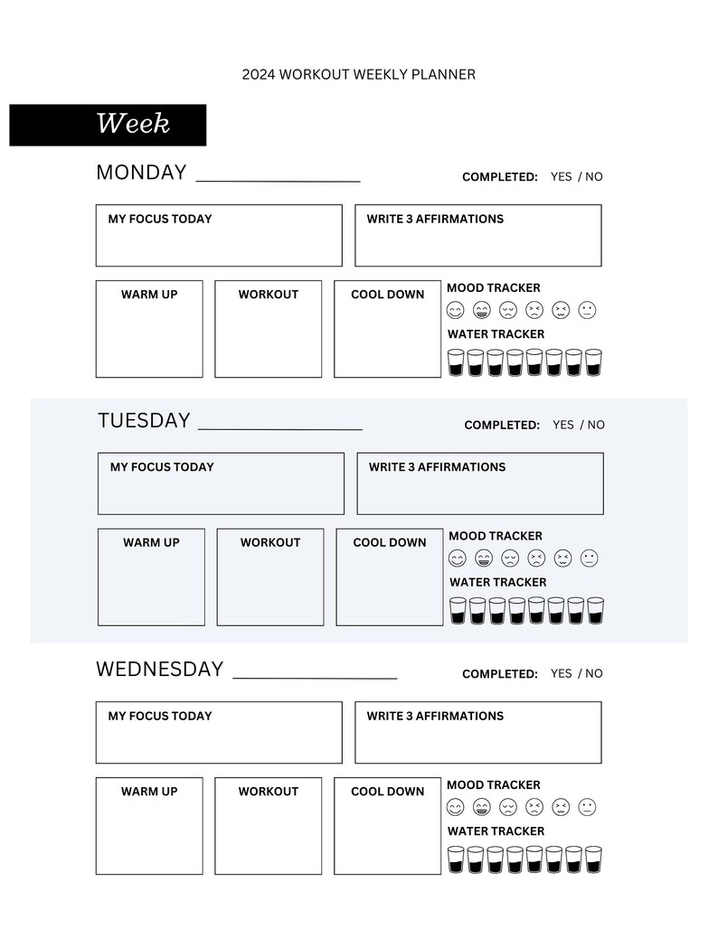 Workout Custom Weekly Planner- Start ANY Week - Etsy