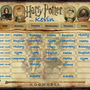 Harry Potter Timetable, Daily Planner, Weekly Planner, Daily Motivator ...
