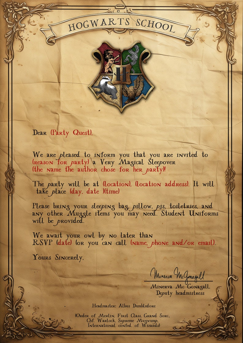 Harry Potter Editable Birthday Party Bundle, Hogwarts Invitation ...