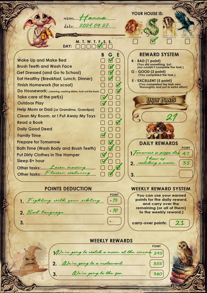 Harry Potter Timetable, Daily Planner, Weekly Planner, Daily Motivator ...