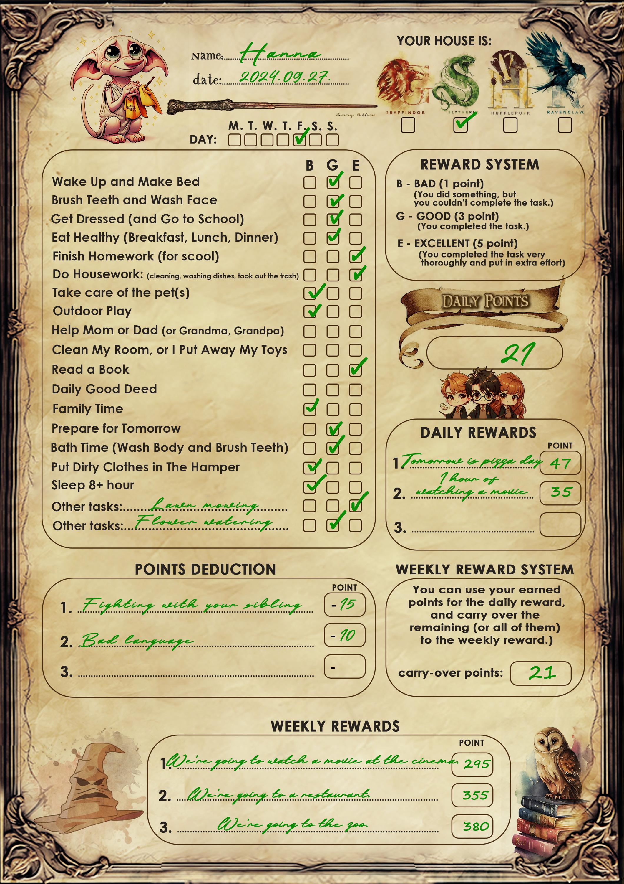 Harry Potter Timetable, Daily Planner, Weekly Planner, Daily Motivator ...