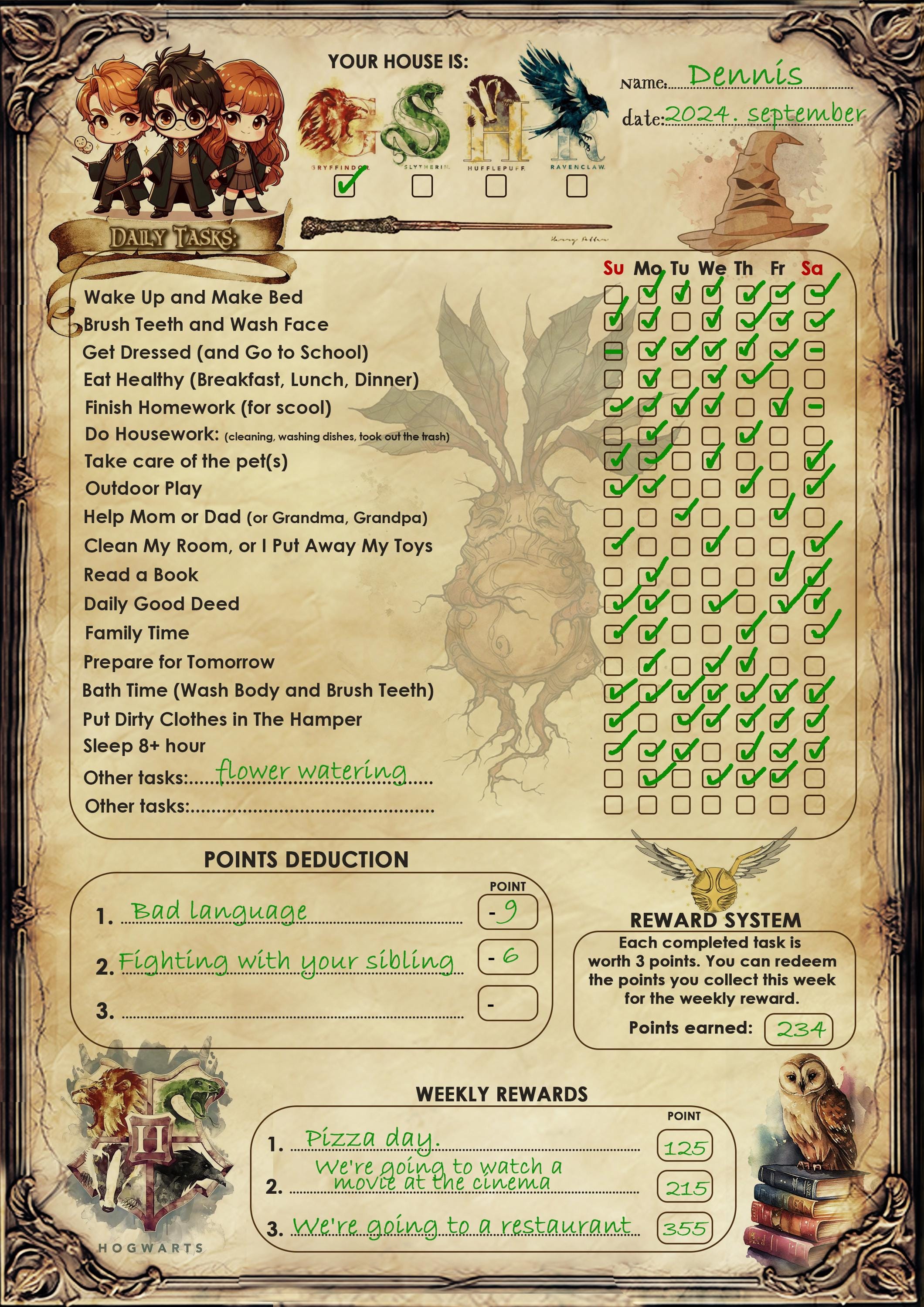 Harry Potter Timetable, Daily Planner, Weekly Planner, Daily Motivator ...