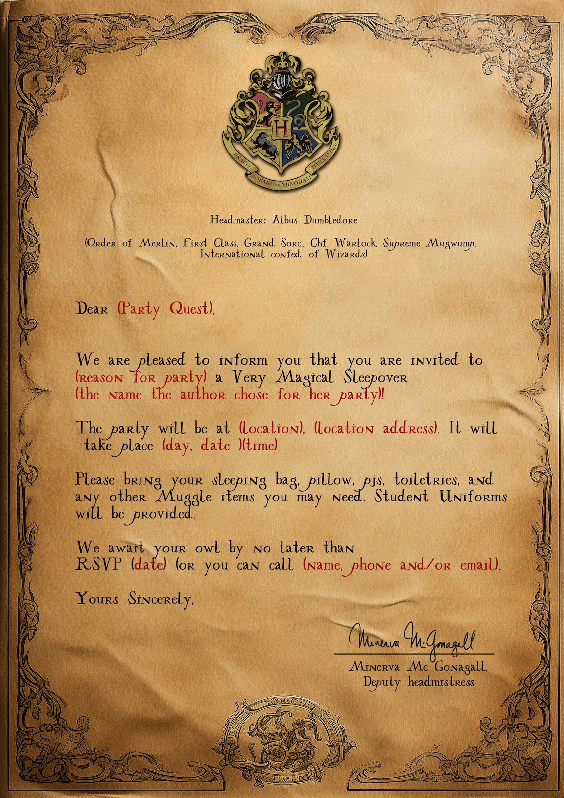 Harry Potter Editable Birthday Party Bundle, Hogwarts Invitation ...