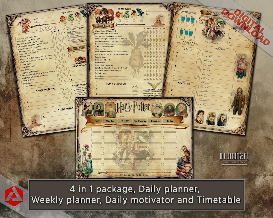 Harry Potter Timetable, Daily Planner, Weekly Planner, Daily Motivator ...