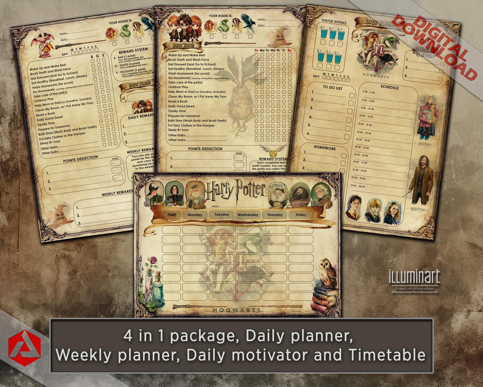 Harry Potter Timetable, Daily Planner, Weekly Planner, Daily Motivator ...