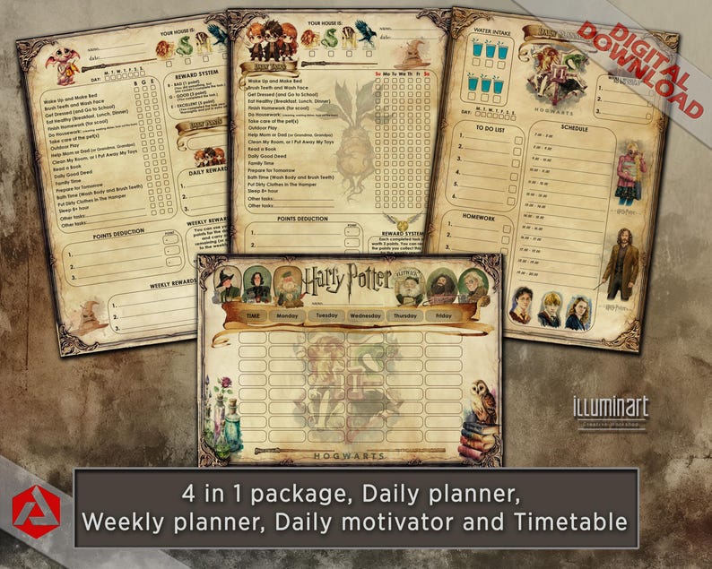 Harry Potter Timetable, Daily Planner, Weekly Planner, Daily Motivator ...