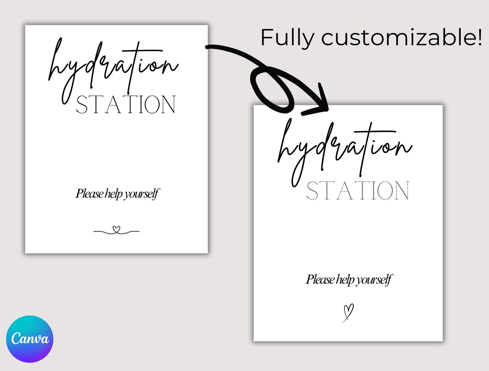 Hydration Station Wedding Sign, Printable Template Water Station Sign ...
