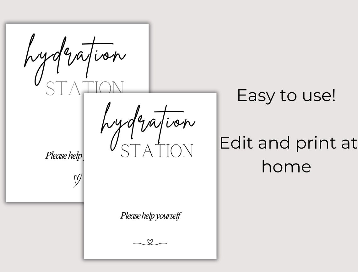 Hydration Station Wedding Sign, Printable Template Water Station Sign ...