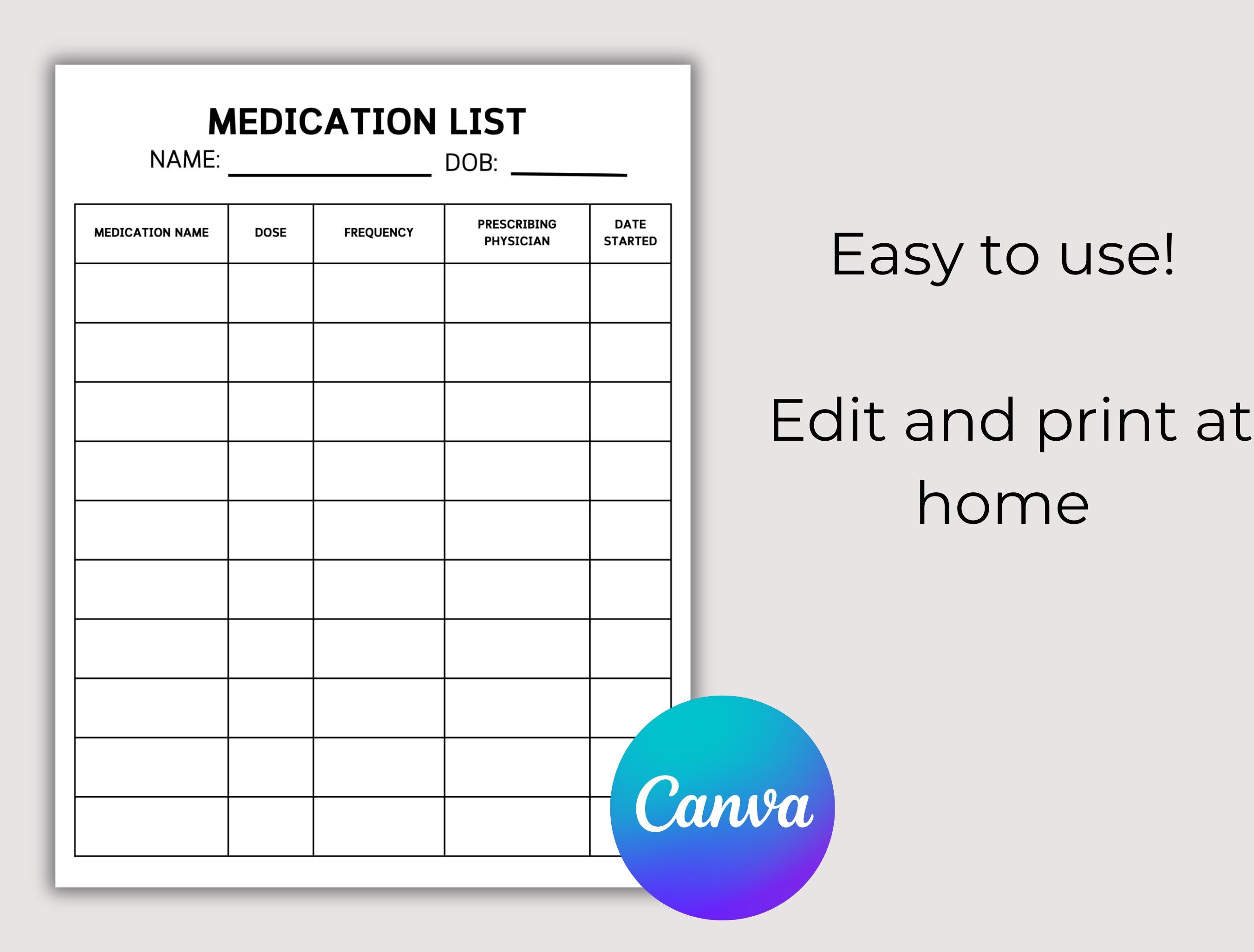 Medication Log Printable, Medication Tracker, Medication Intake ...