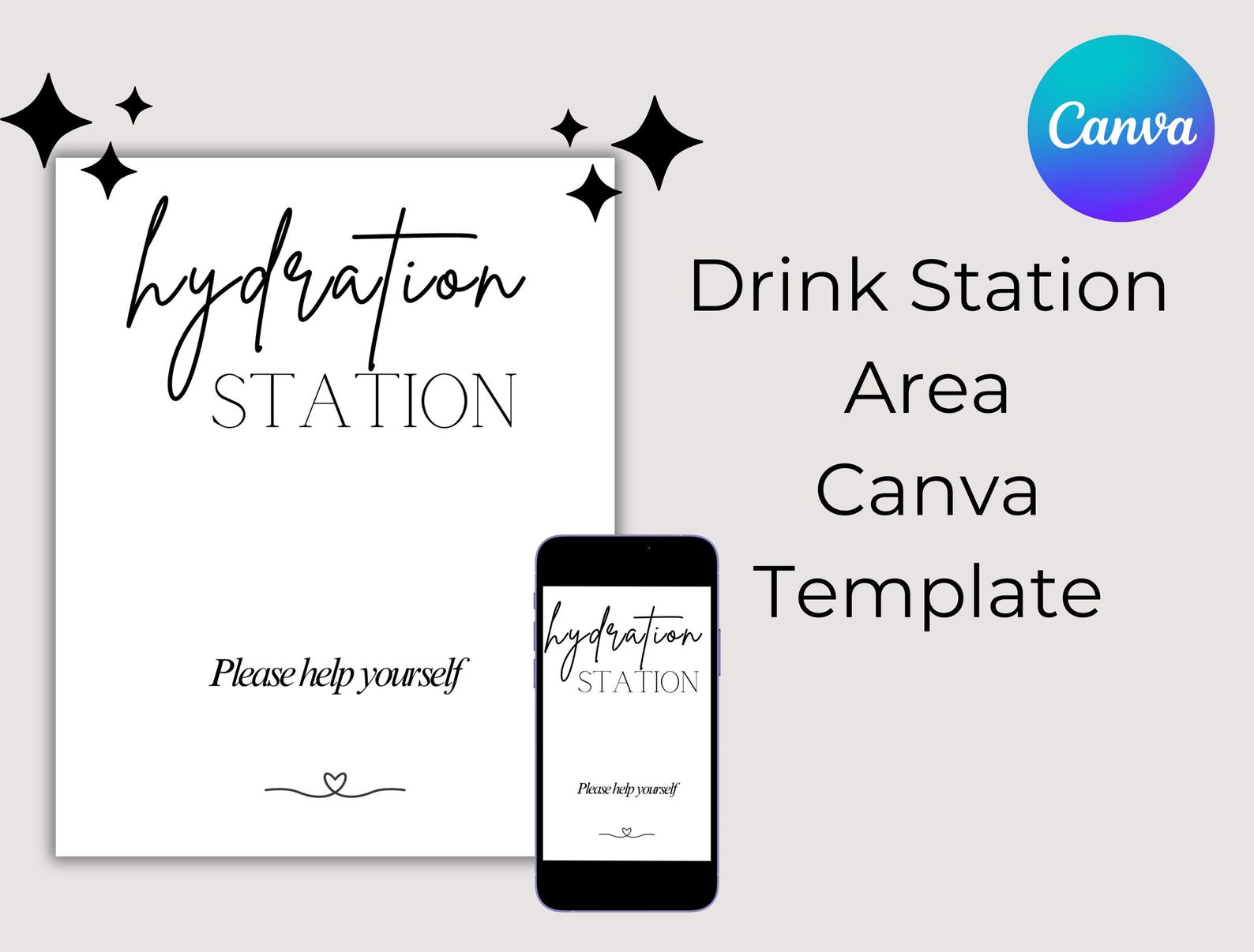 Hydration Station Wedding Sign, Printable Template Water Station Sign ...
