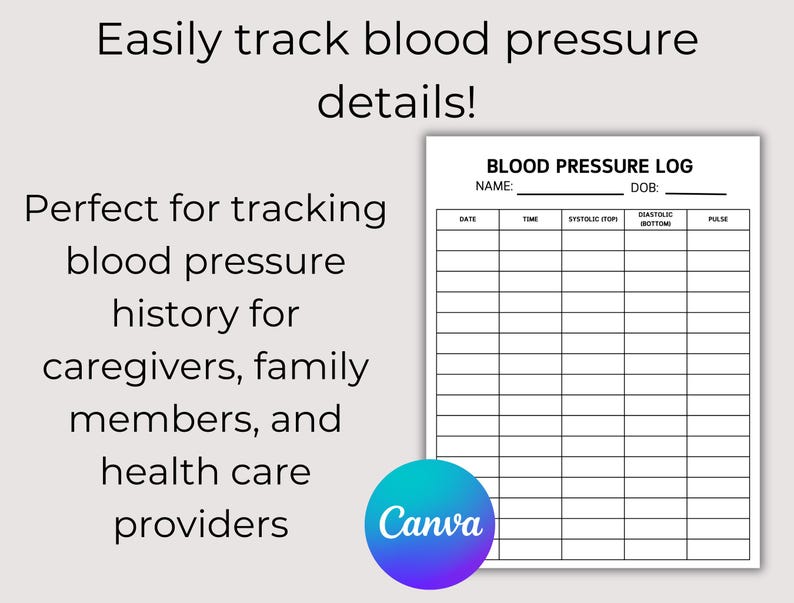 Blood Pressure Log Printable, Blood Pressure Tracker, Blood Pressure ...