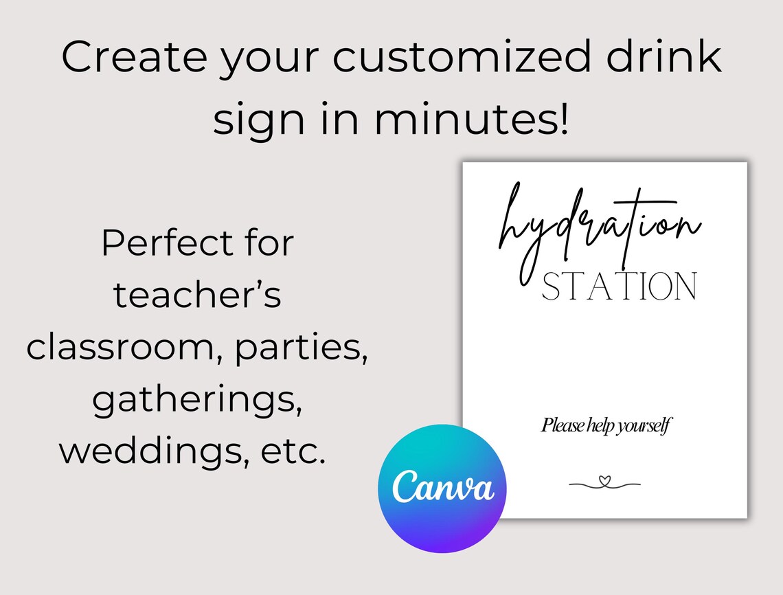 Hydration Station Wedding Sign, Printable Template Water Station Sign ...