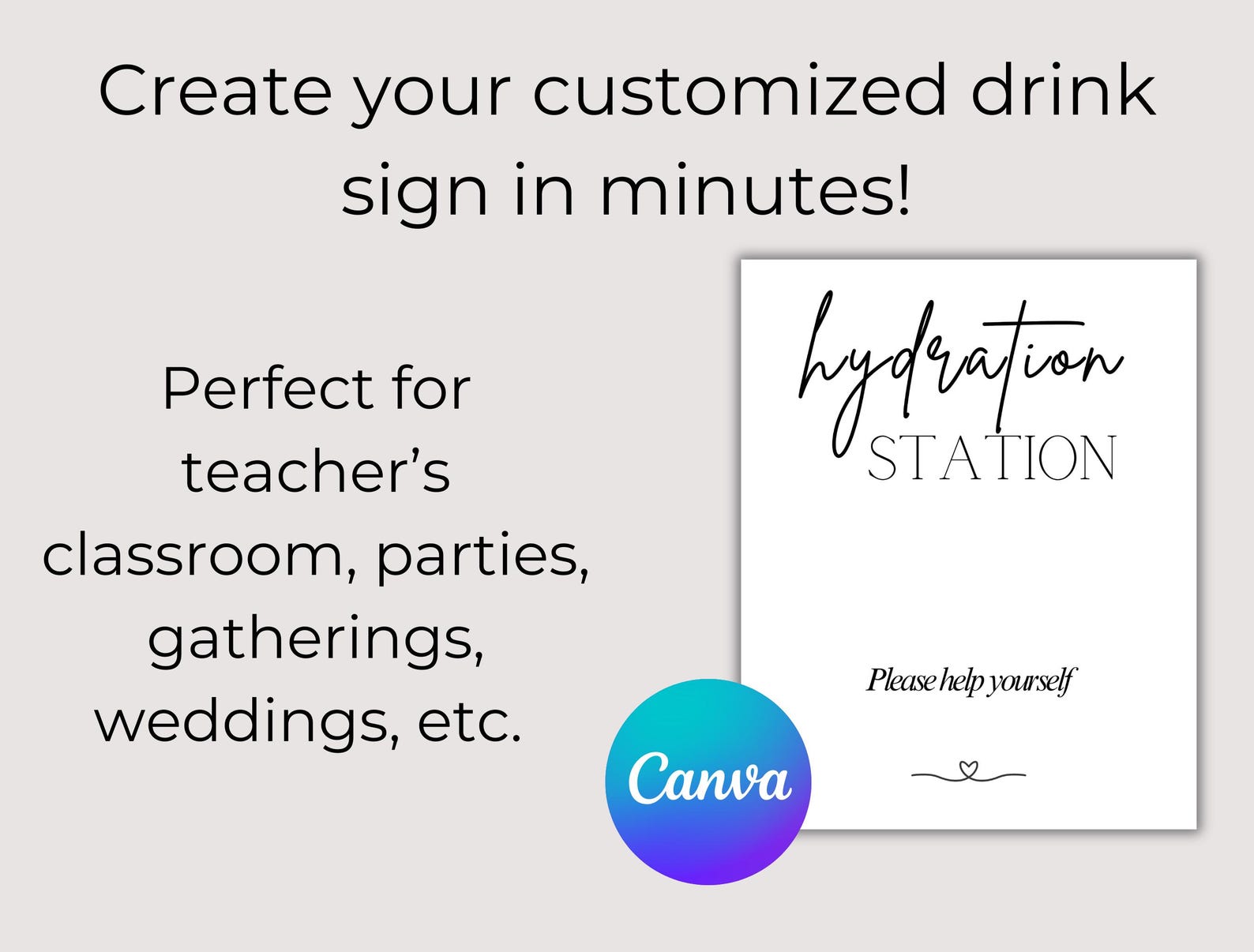 Hydration Station Wedding Sign, Printable Template Water Station Sign ...